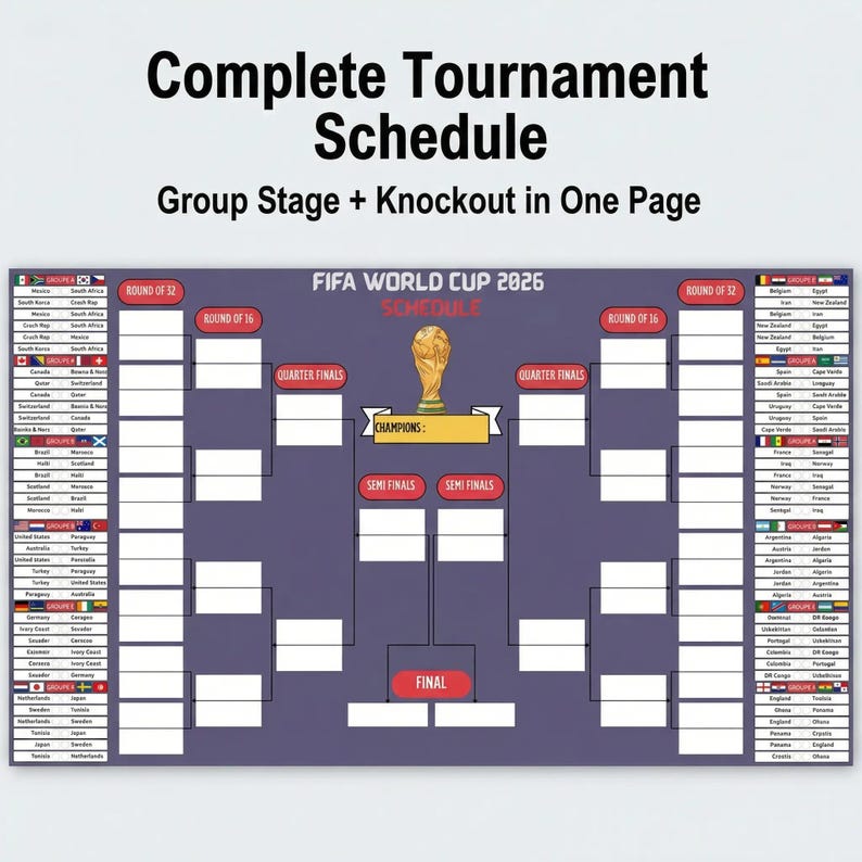 WM 2026 Spielplan Planer Printable, Fußball Klammer Tracker, All-in-One ...