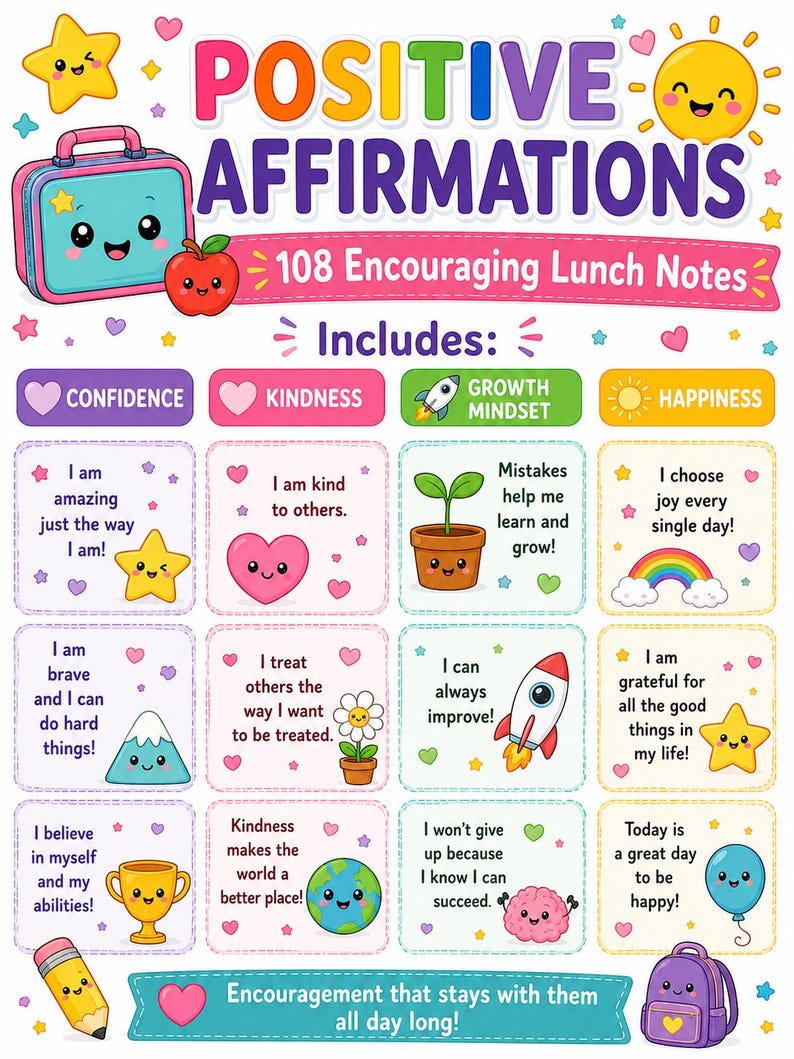Printable Lunch Box Notes Bundle | Funny Jokes, Positive Affirmations ...