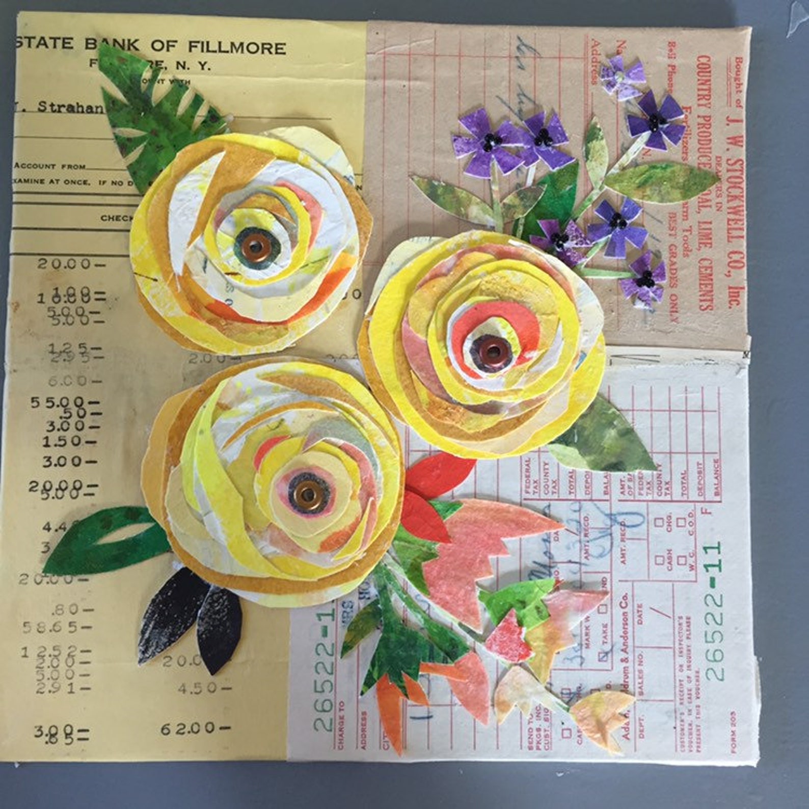 Flower Collage Art on Board Paper Roses Yellow Roses | Etsy