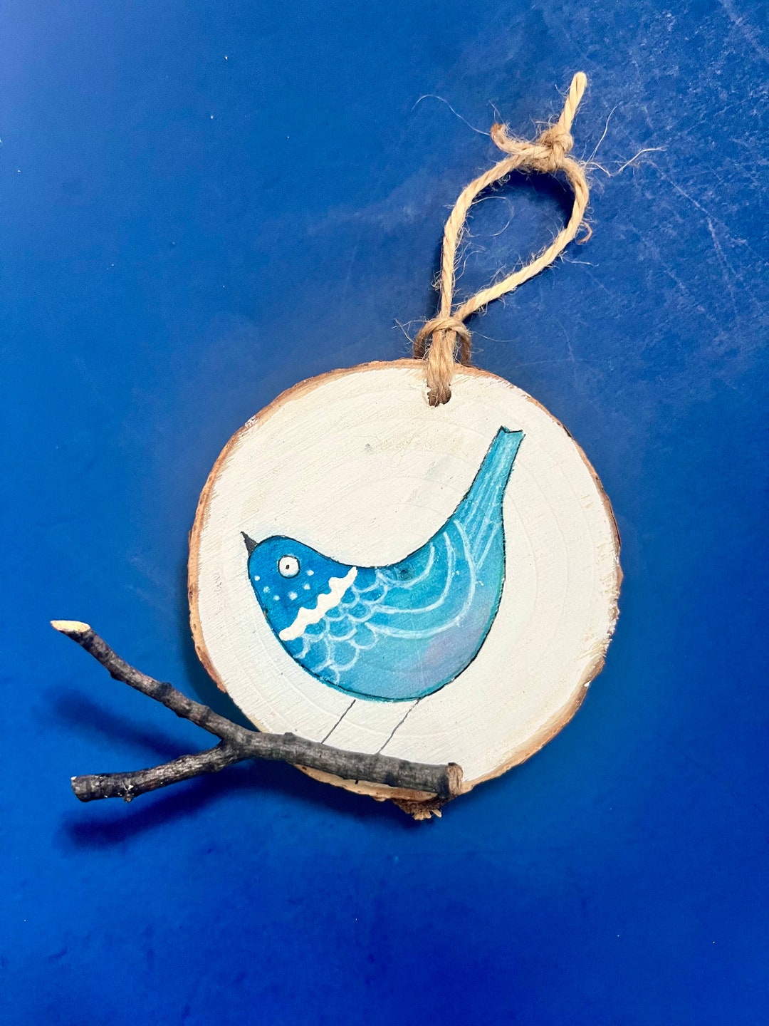 Bird, Bird Art, Bird Artwork, Art on Wood Slice, Bird Wall Art, Round ...