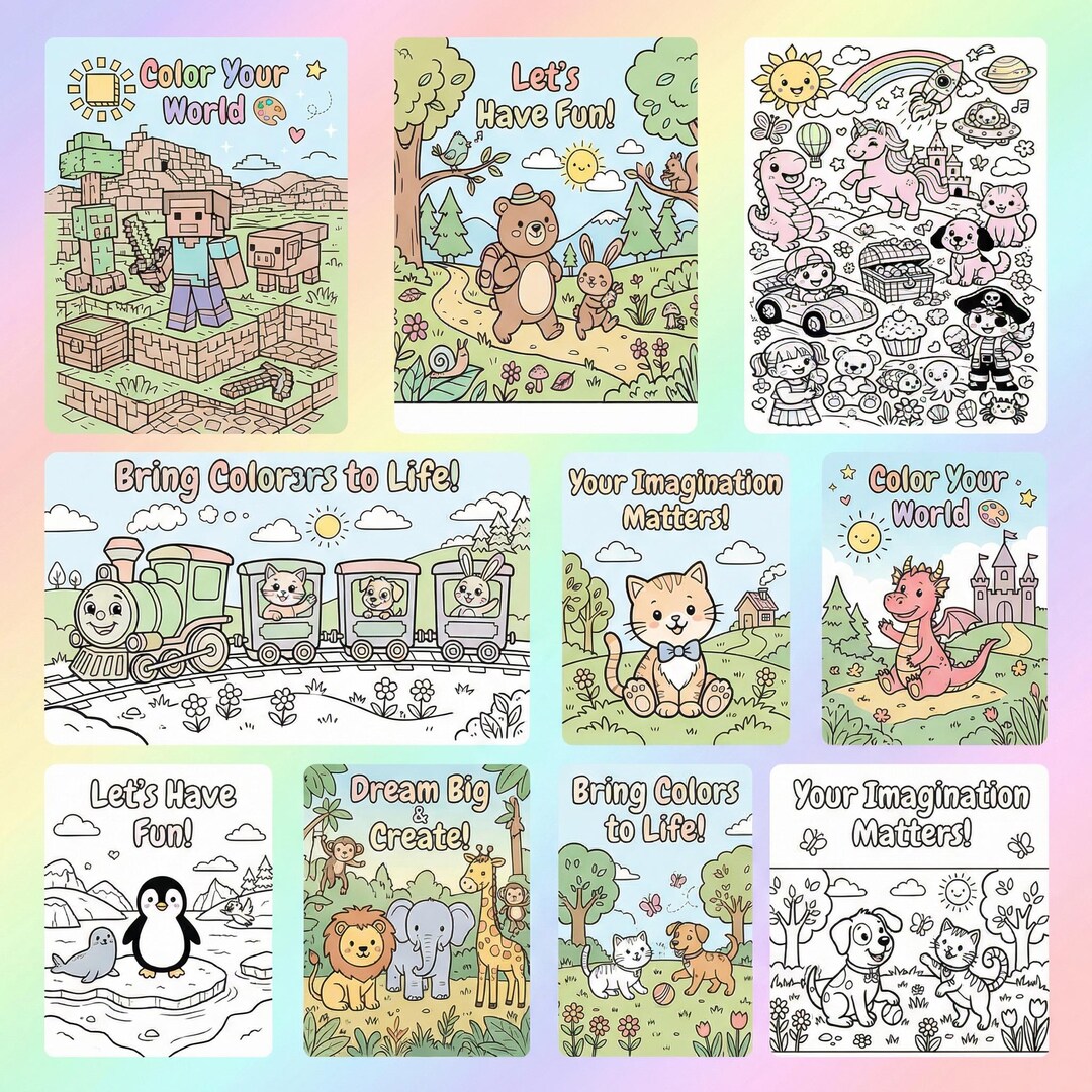 18 Printable Coloring Pages Bundle | Digital Download Coloring Book ...