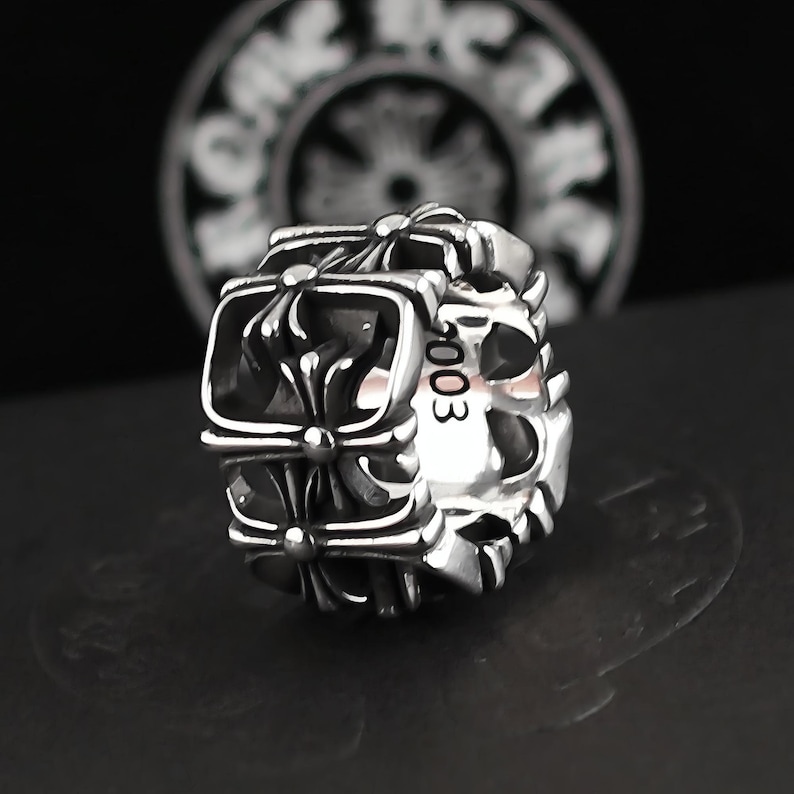 925 Silver Square Tombstone Ring Vintage 80s Gothic Punk Jewelry Unisex ...