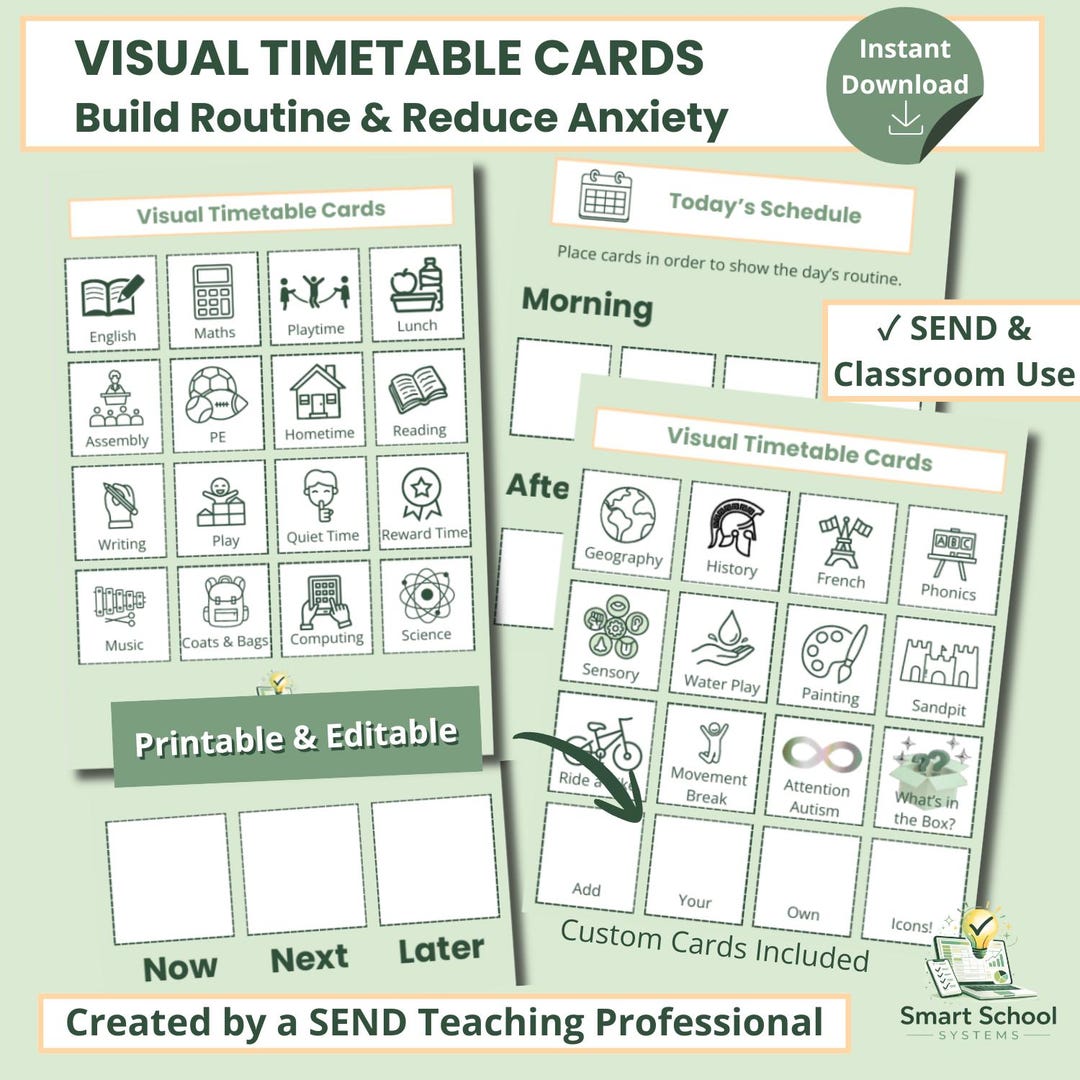 Visual Timetable Cards Printable | Editable Classroom Schedule | SEND ...