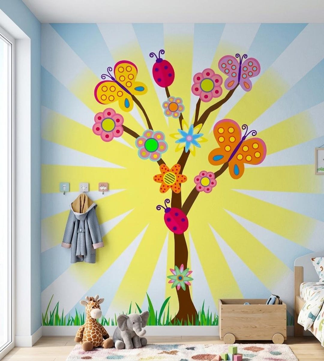 Summer Tree Vector Clipart, Flowers Butterflies Ladybugs, EPS and PNG ...