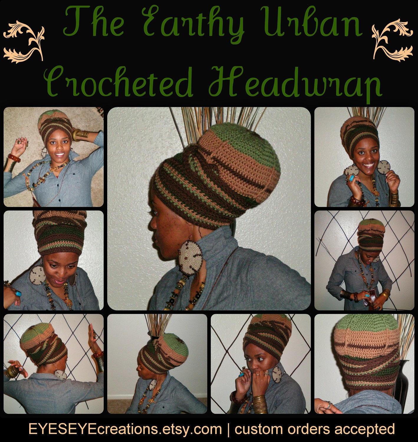 The Earthy Urban Turban Crocheted Head-wrap - MADE TO ORDER - Wrapping ...