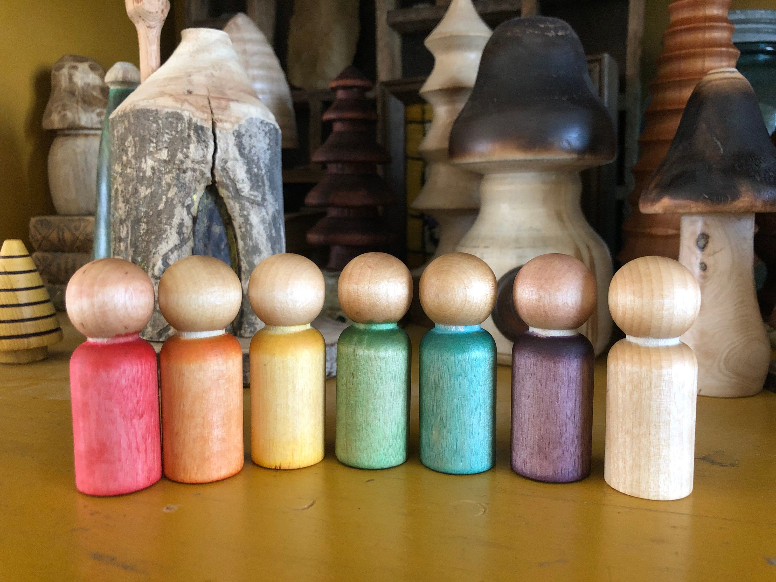Peg Family of Seven Wooden Peg People Waldorf Inspired | Etsy