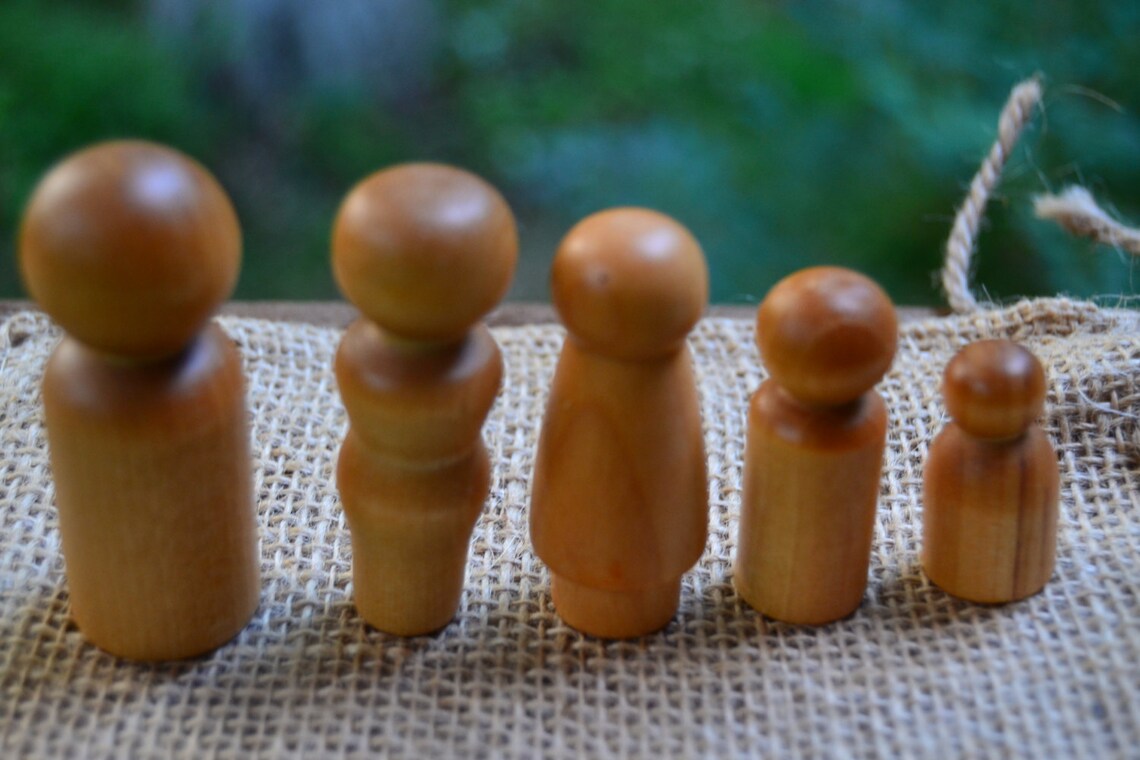 Natural Wooden Peg Family Finished With Beeswax Polish | Etsy