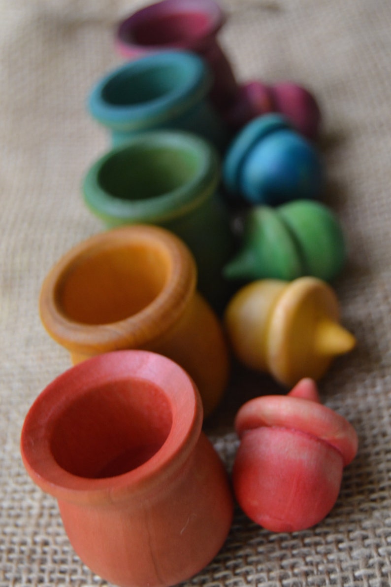 Rainbow Acorn Cups Waldorf Inspired Learning Set for | Etsy