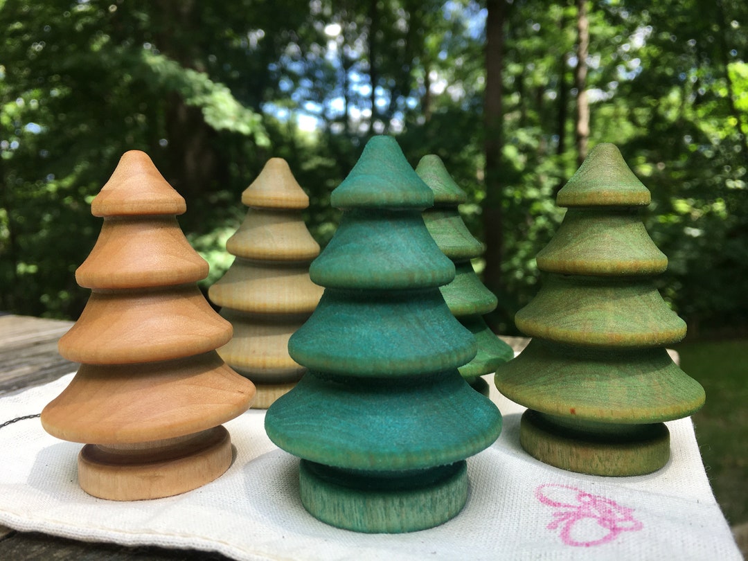 Wooden Trees - Set of 5 Medium Dyed Wood Trees - Sealed With Beeswax ...