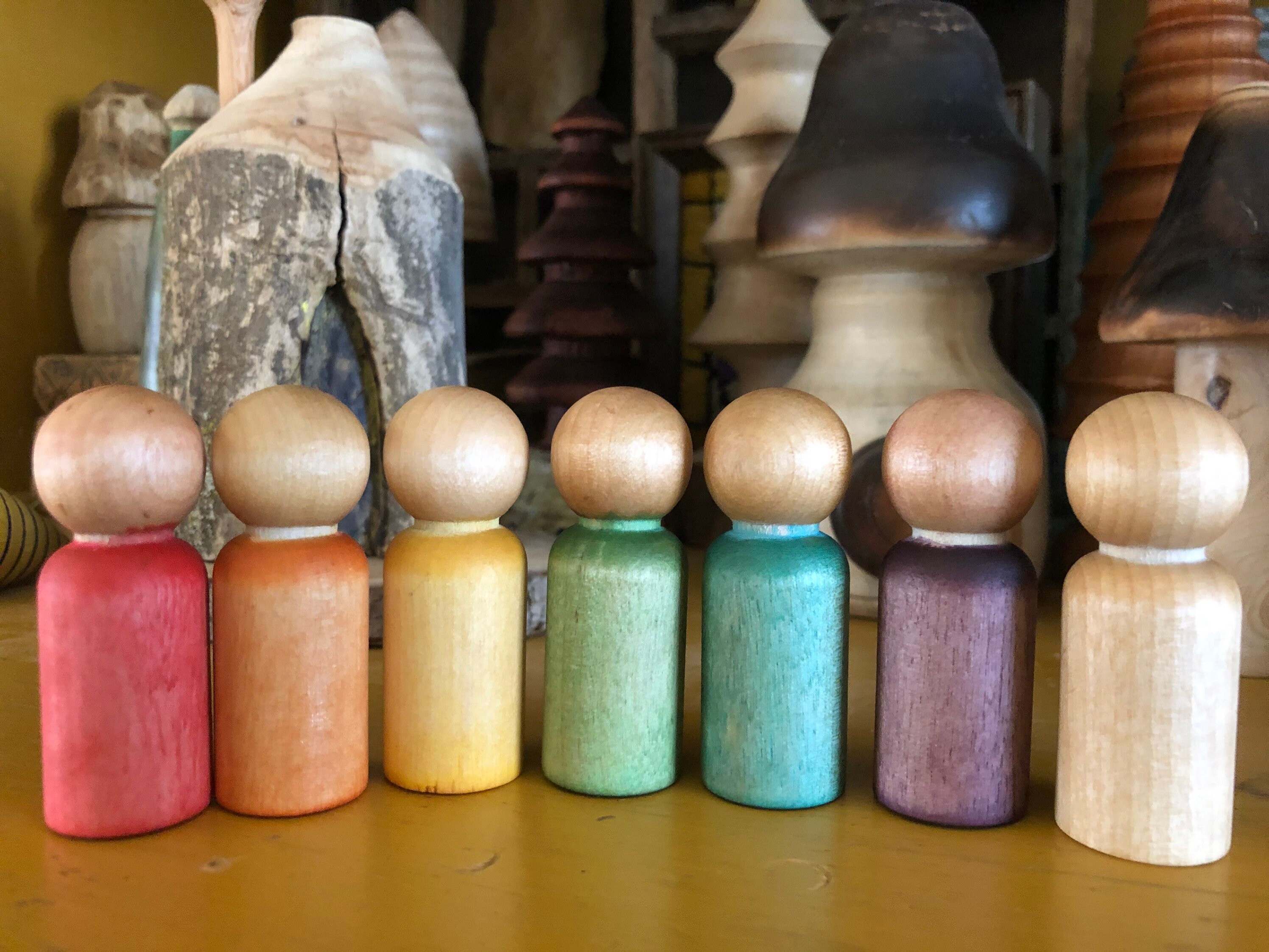 Peg Family of Seven Wooden Peg People Waldorf Inspired | Etsy