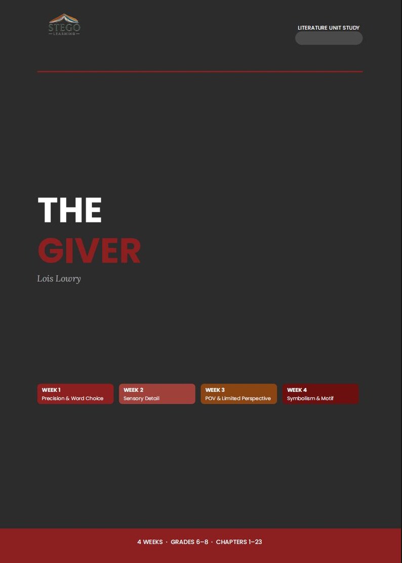 The Giver Unit Study | Lois Lowry Literature Guide | Grades 6–8 | Adhd ...