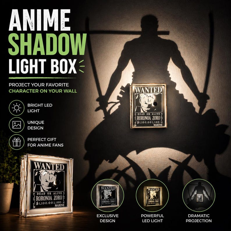 Anime Shadow Light Box | LED Projection Lamp | 3D Printed Night Light ...