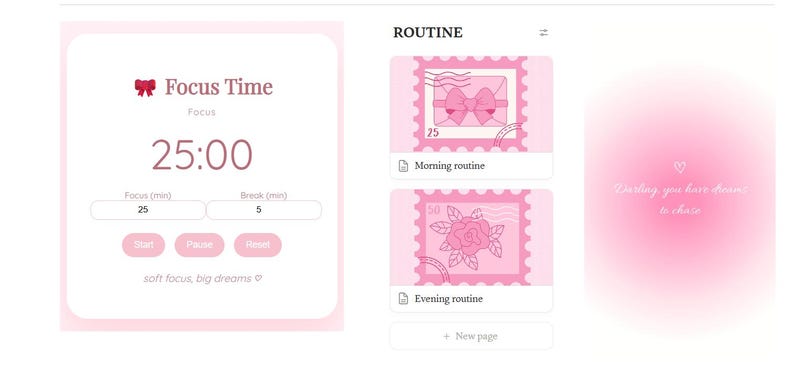 Flirty Concept Study Template | Cute Pink Student Planner | Pomodoro ...
