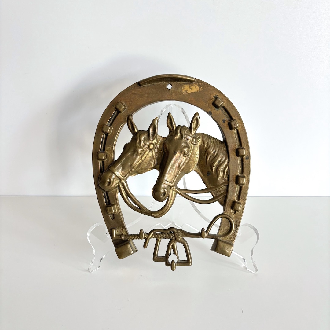 Brass Horseshoe Wall Mounted Key Holder With Two Horse Heads - Etsy