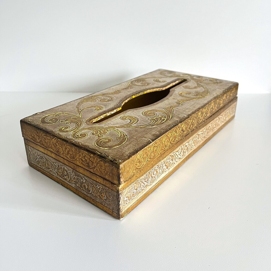 Vintage Italian Florentine Yellow Gold Tissue Box - Etsy