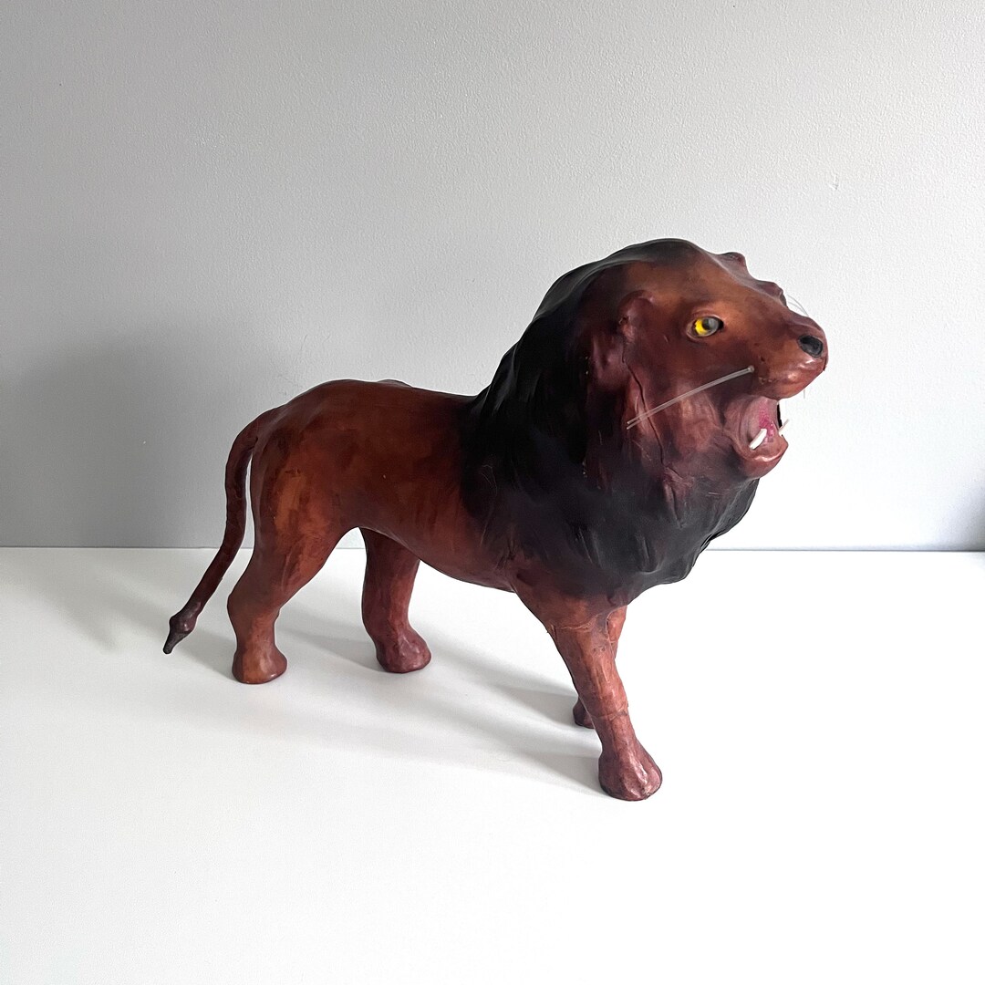 Leather Wrapped Lion Big Cat Statue Animal Figure Sculpture - Etsy