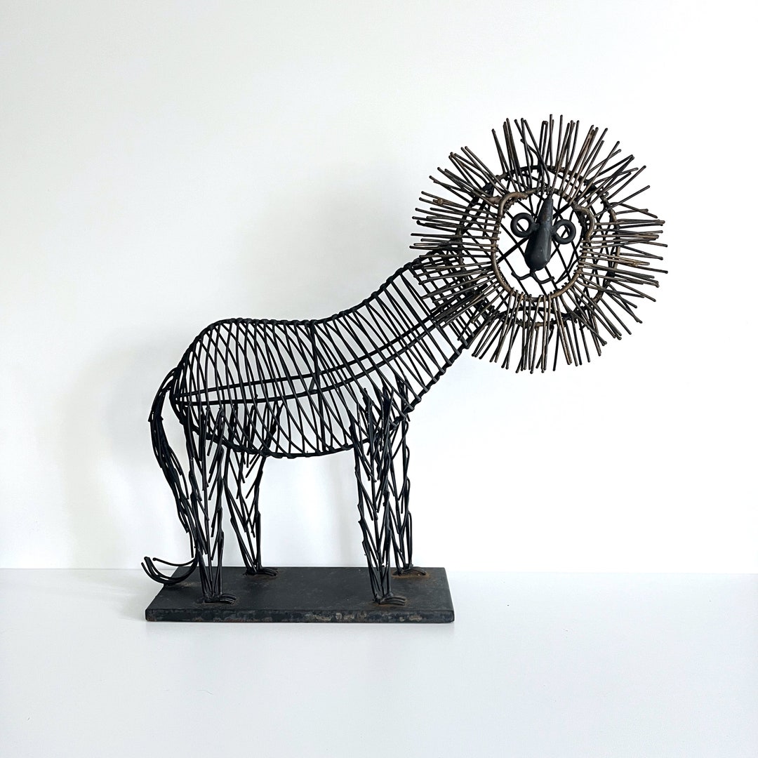 Curtis Jere Style Metal Wire Lion Sculpture Art - Etsy