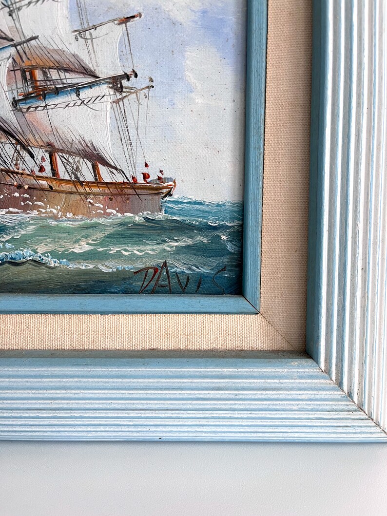 Vintage Sailboat Barque Clipper Ship Seascape Painting Nautical Decor ...