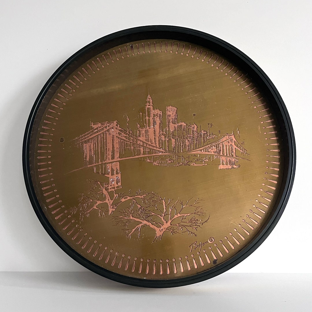 Bijan Brass Cityscape Bridge Art Sculpture Wall Art Etched Engravings ...