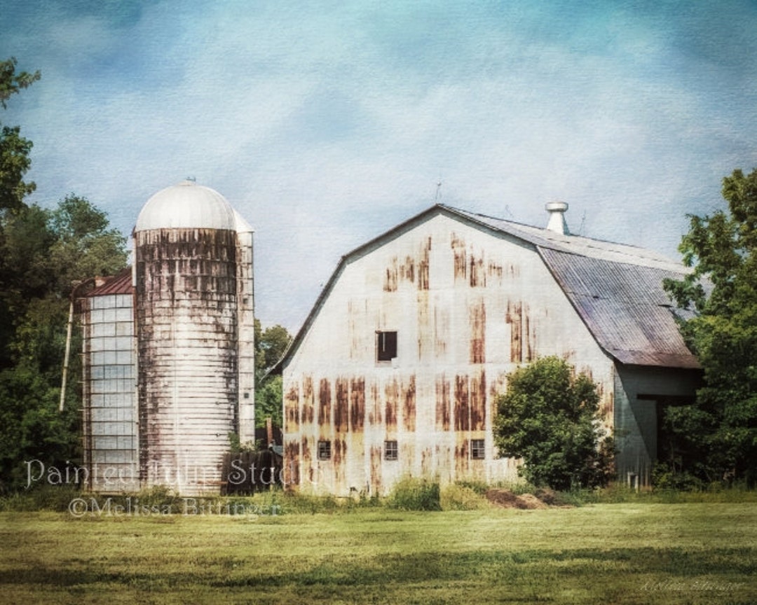Metal Rusted Barn and Silos Rustic Country Farm Photography Decor Wall ...