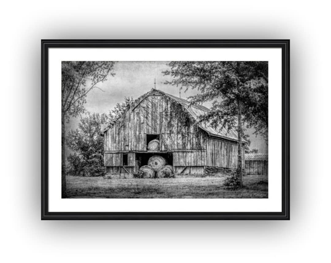 Black and White Barn Print: Rustic Farmhouse Landscape NC - Etsy
