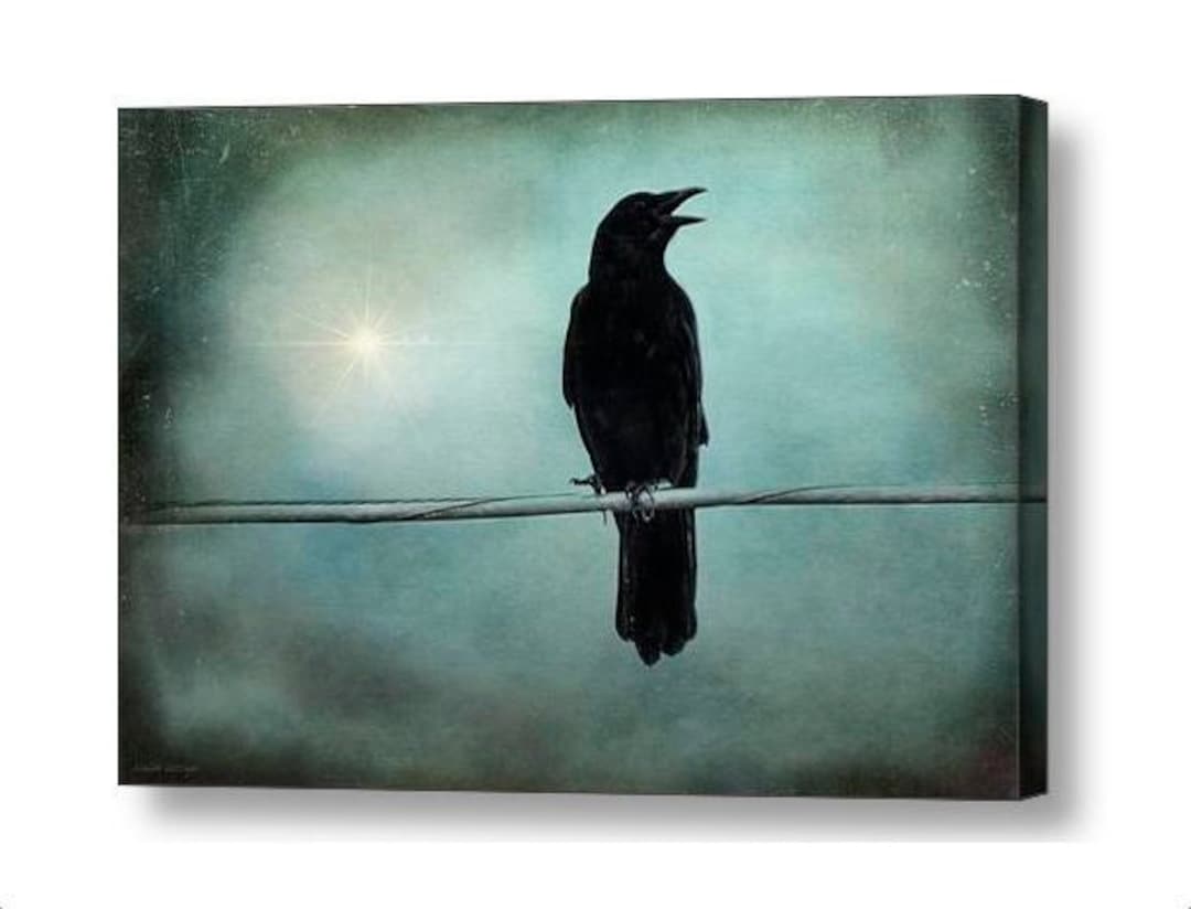 Gothic Raven Art Print: Teal Sky Crow Canvas Wall Art - Etsy