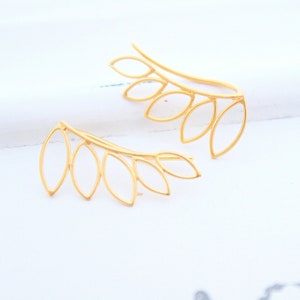 Leaf Ear Climbers in Gold, Leaf Ear Sweeps. Geometric Earrings, Angular ...