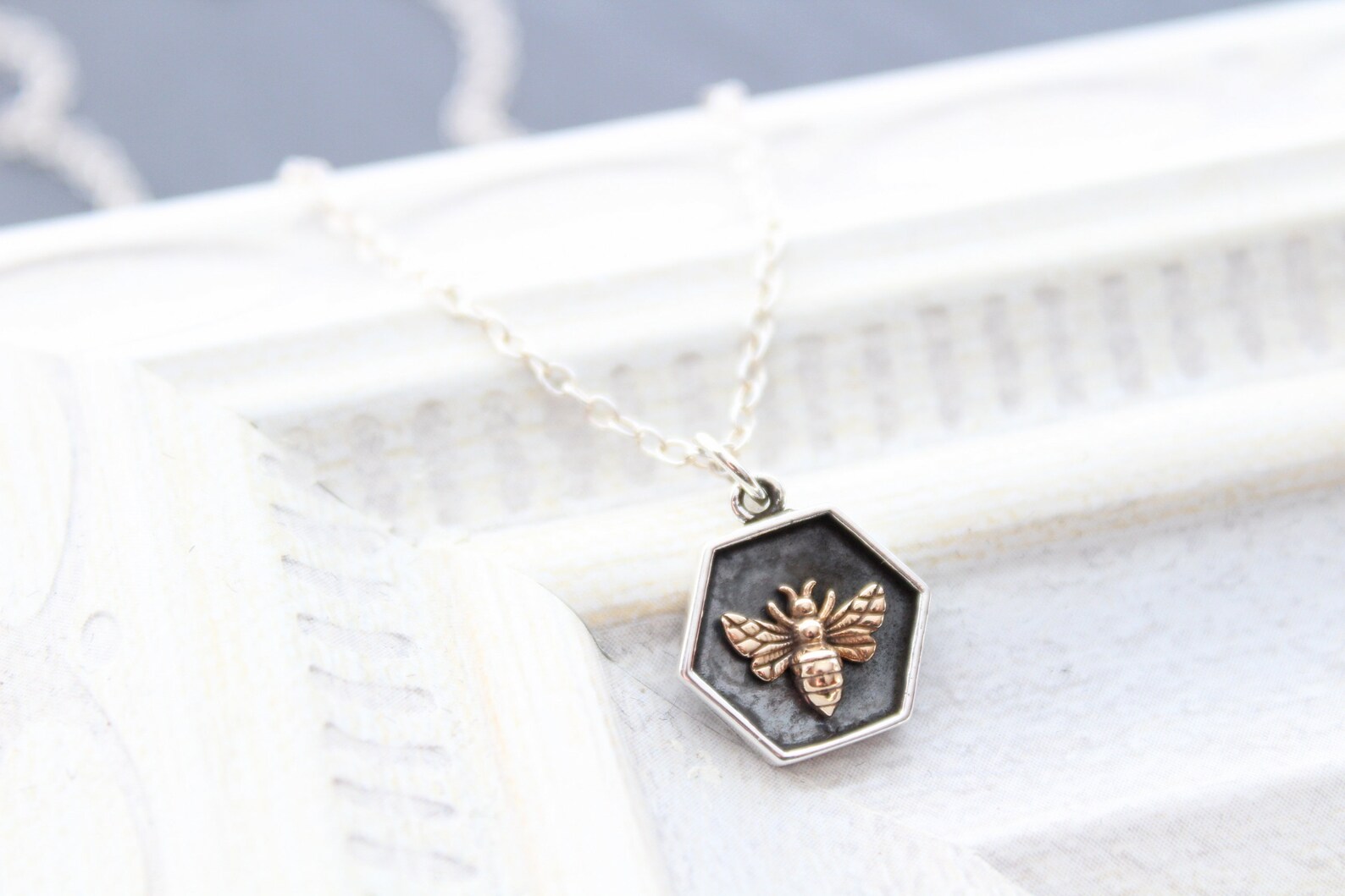 Bee Necklace Sterling Silver Bee Jewelry Honeybee Necklace - Etsy