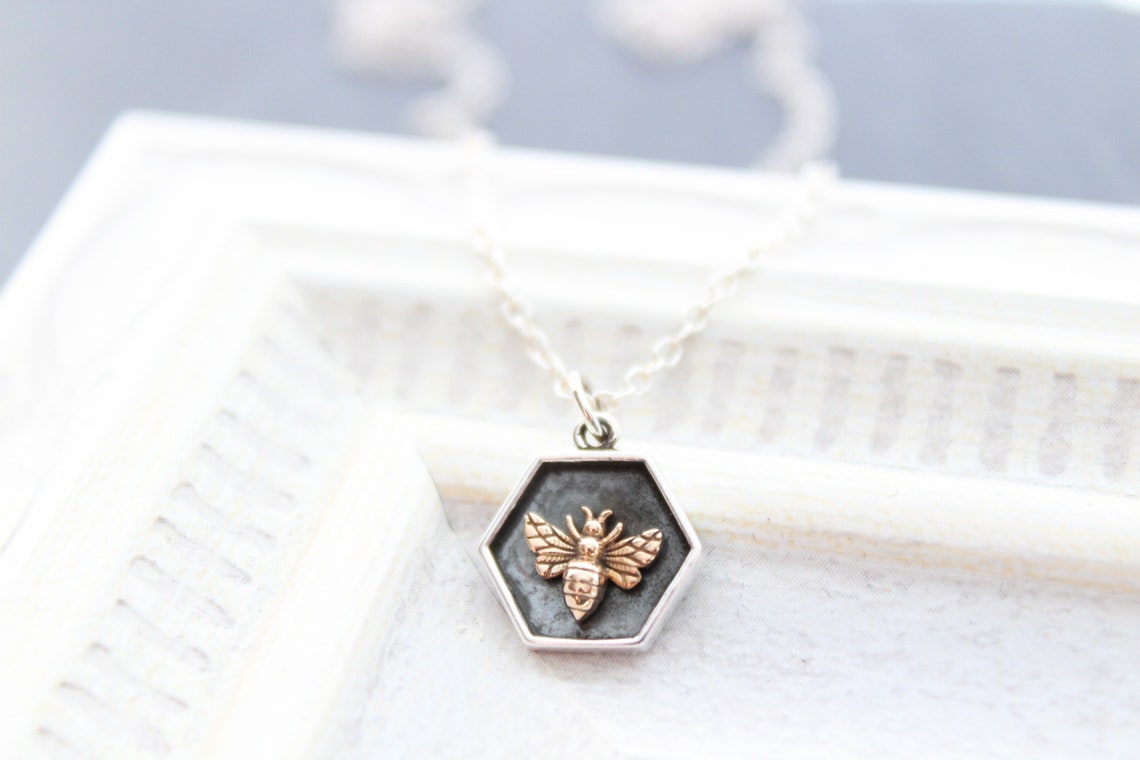 Bee Necklace Sterling Silver Bee Jewelry Honeybee Necklace - Etsy