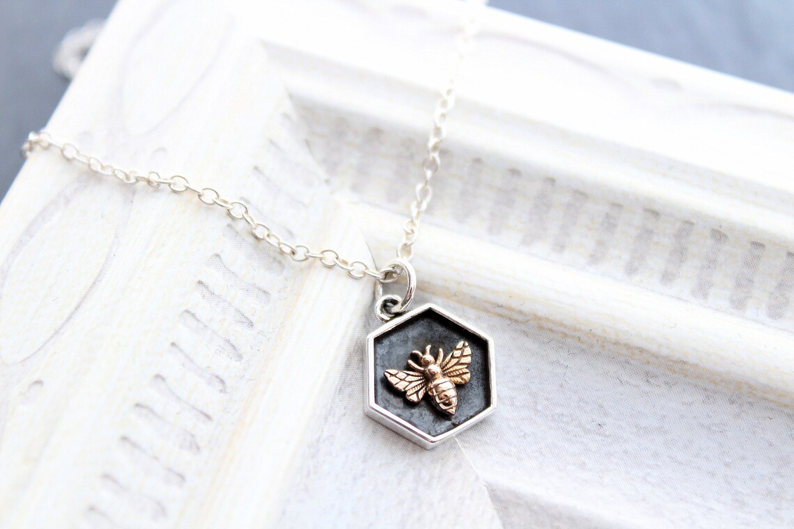 Bee Necklace Sterling Silver Bee Jewelry Honeybee Necklace - Etsy