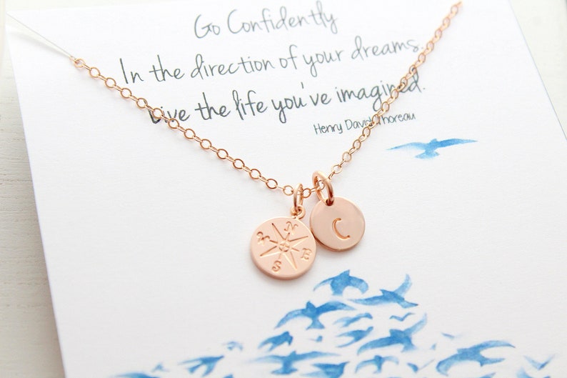 Compass Necklace Rose Gold Graduation Gifts College - Etsy