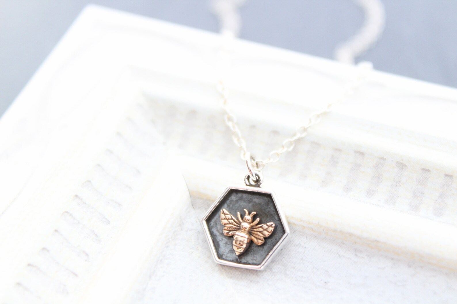 Bee Necklace Sterling Silver Bee Jewelry Honeybee Necklace - Etsy