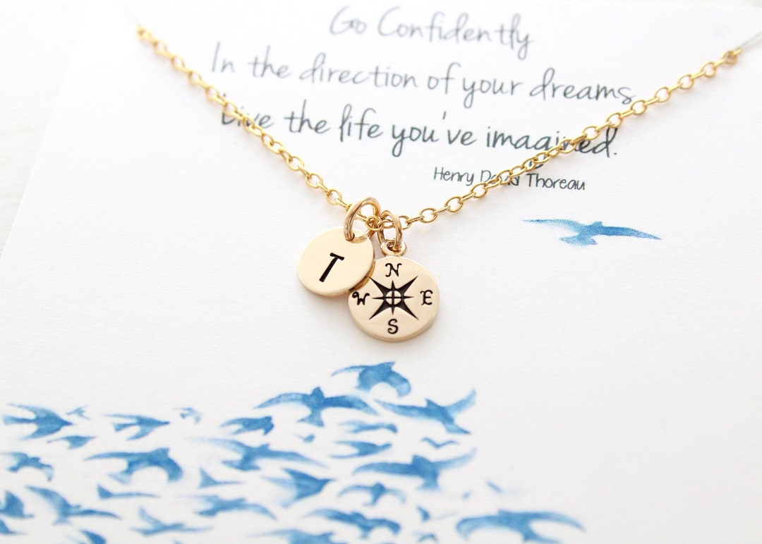 Graduation Gift for Her Gold Compass Necklace High School - Etsy