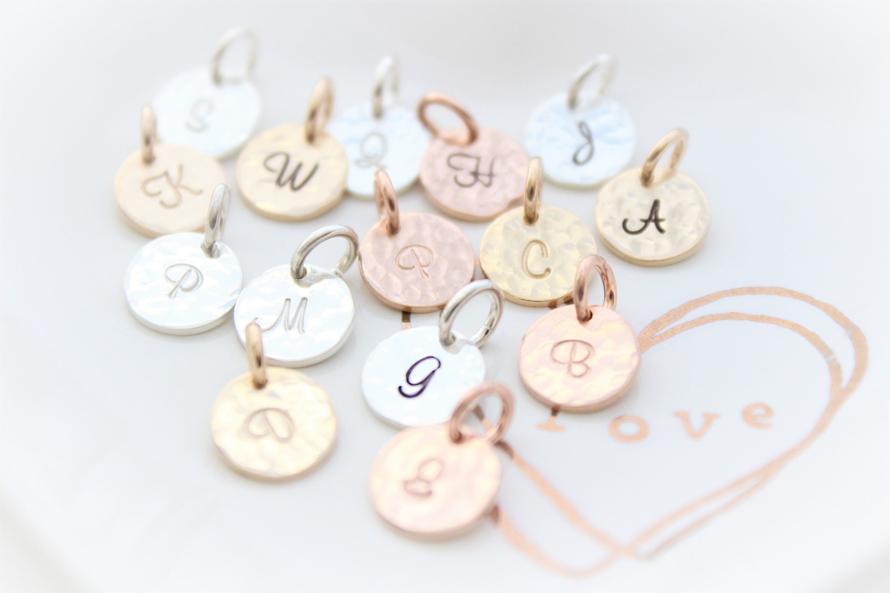 Initial Charm Hammered Initial pendant Initial letter charm | Etsy