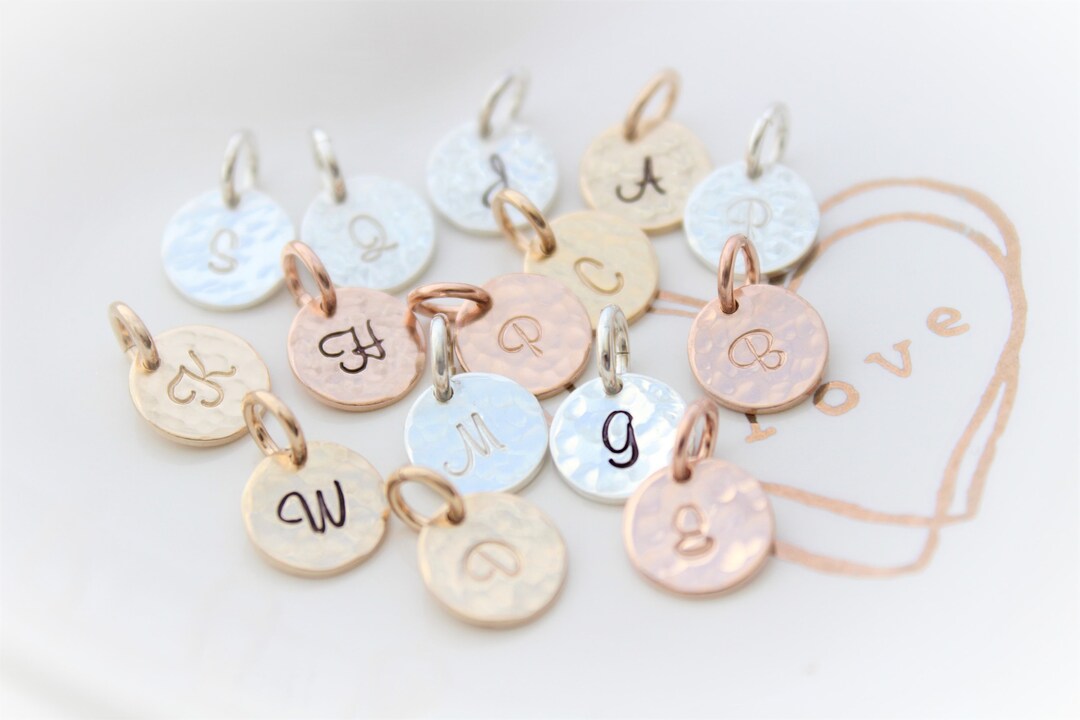 Initial Charm Hammered, Initial Pendant, Initial Letter Charm ...