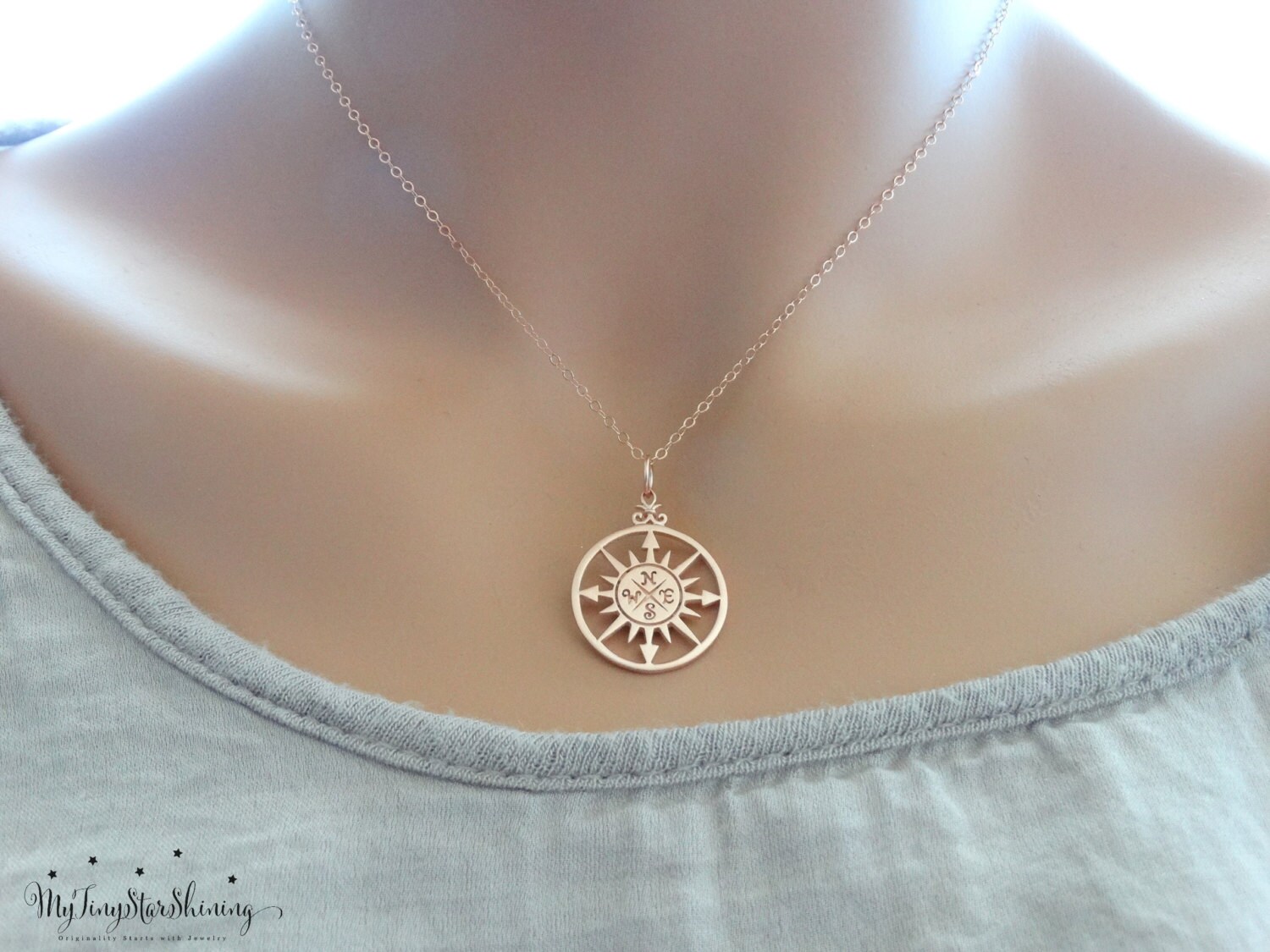Rose Gold Compass necklace Compass Rose Necklace Rose Gold | Etsy