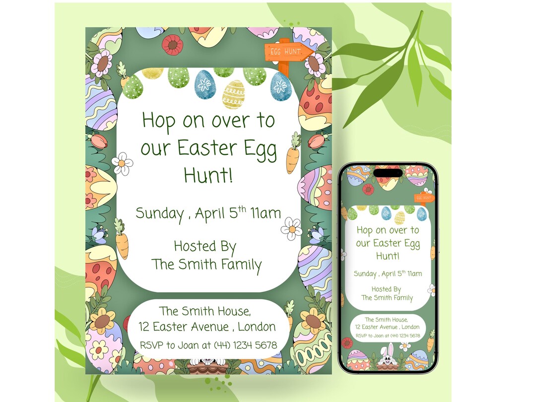 Easter Egg Hunt Invite Printable and Digital, Kid's Activity, Party ...