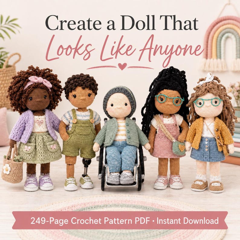 Crochet Doll Pattern Bundle PDF — Inclusive Amigurumi Doll Clothes ...
