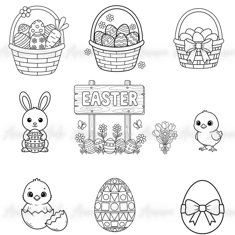 Easter Coloring Pages Bundle | Bunnies, Eggs, Chicks (digital Download ...