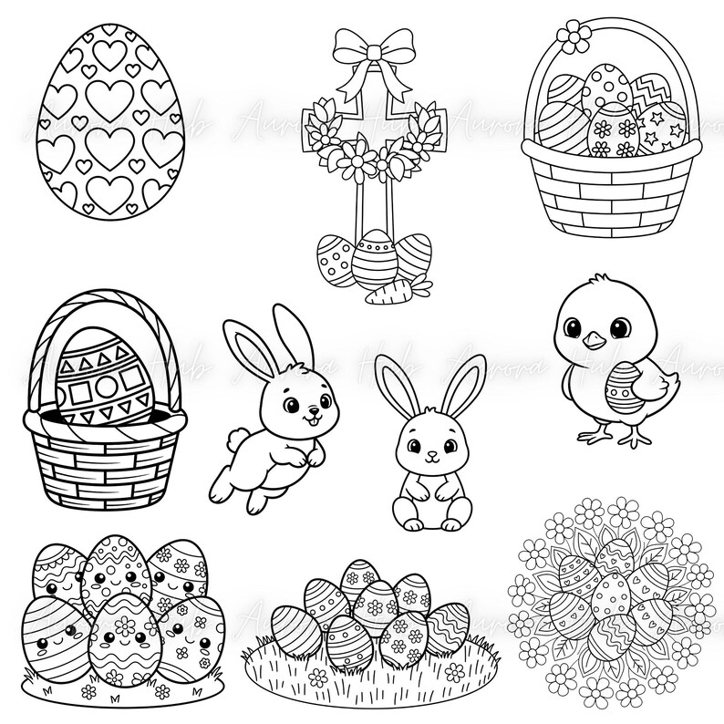 Easter Coloring Pages Bundle | Bunnies, Eggs, Chicks (digital Download ...