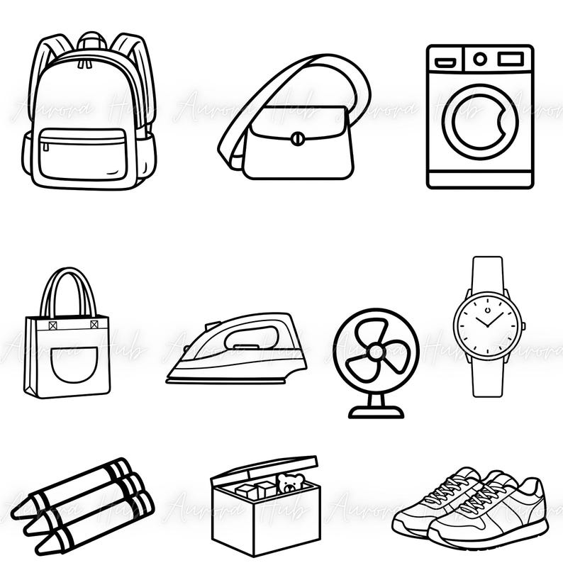 Everyday Objects Line Art Clipart | Kids Coloring Pages Bundle (digital ...