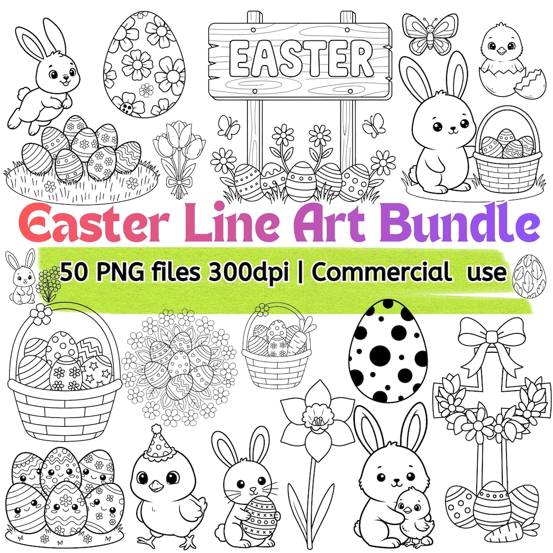 Easter Coloring Pages Bundle | Bunnies, Eggs, Chicks (digital Download ...