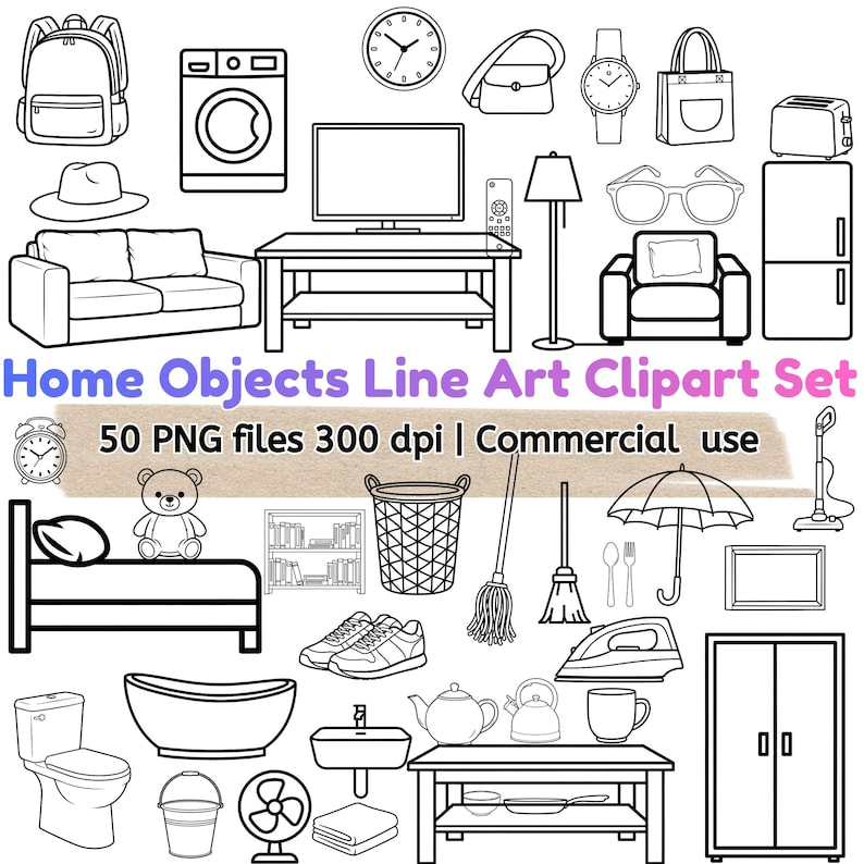 Everyday Objects Line Art Clipart | Kids Coloring Pages Bundle (digital ...