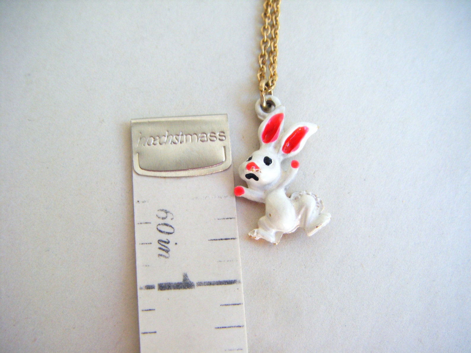 Vintage Enamel Bunny Rabbit Gold Tone Chain Necklace Easter Bunny White ...
