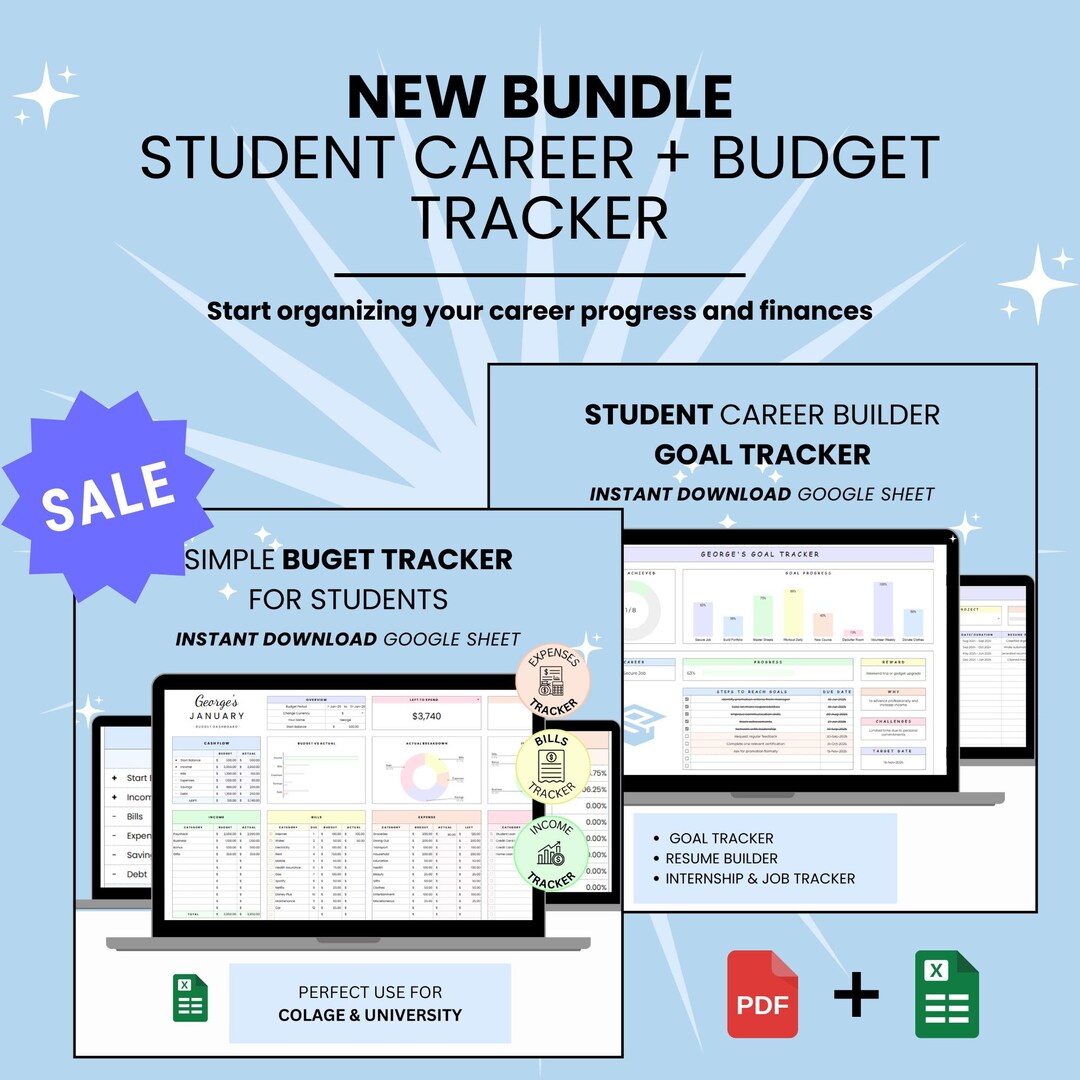 Student Career & Budget Tracker Bundle Google Sheets Templates Goal ...