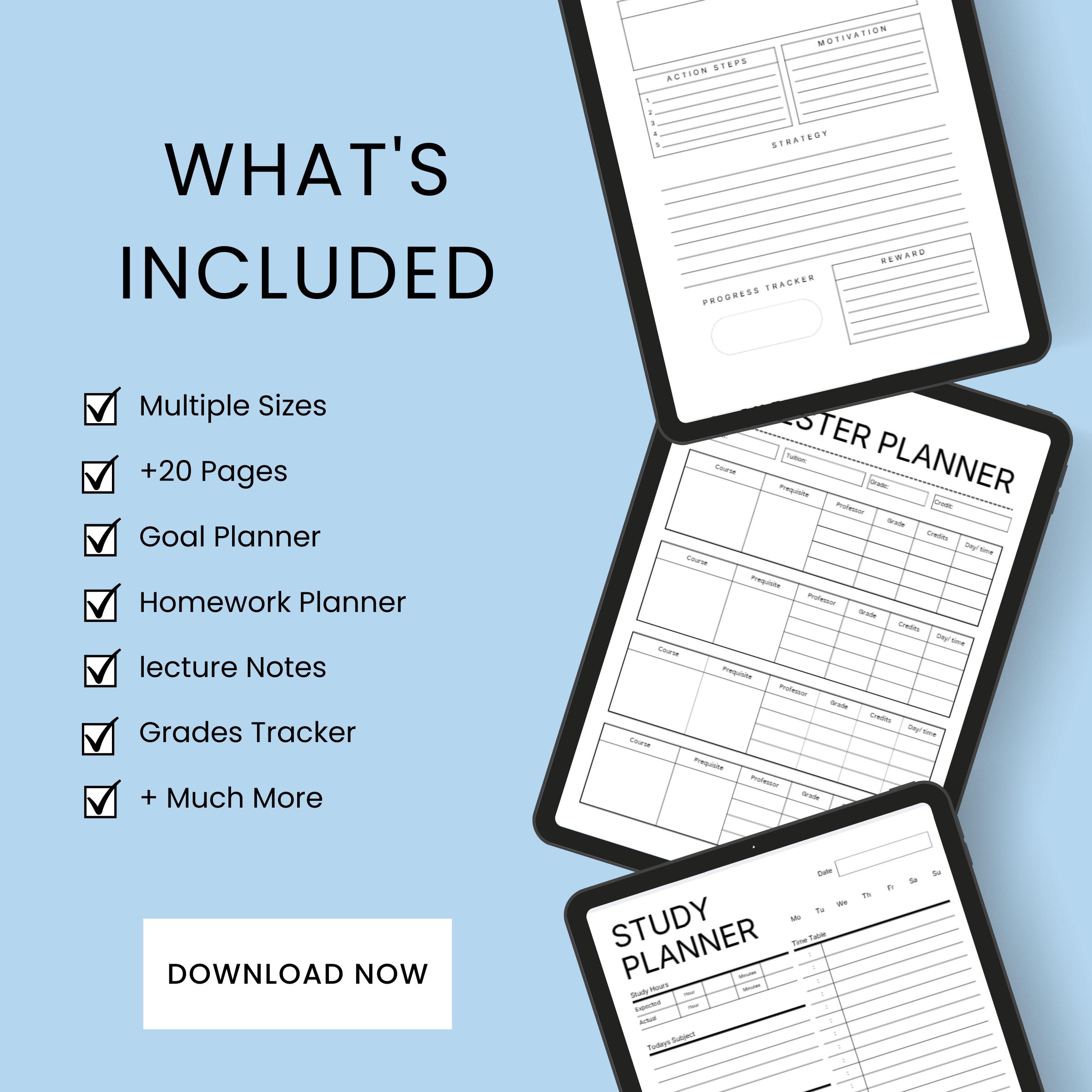 Printable Study Planner Digital PDF Student Planner Academic Planner ...