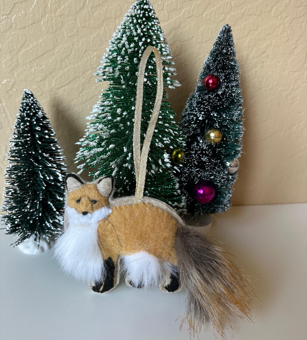Fox Ornament - Felt and Faux Fur Artisan Handmade Ornament - Red Fox ...