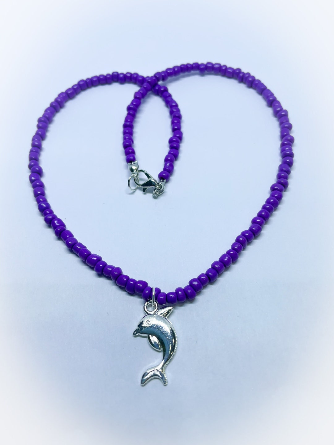 Purple Seed Bead and Dolphin Pendant Necklace Holiday Necklace Ladies ...