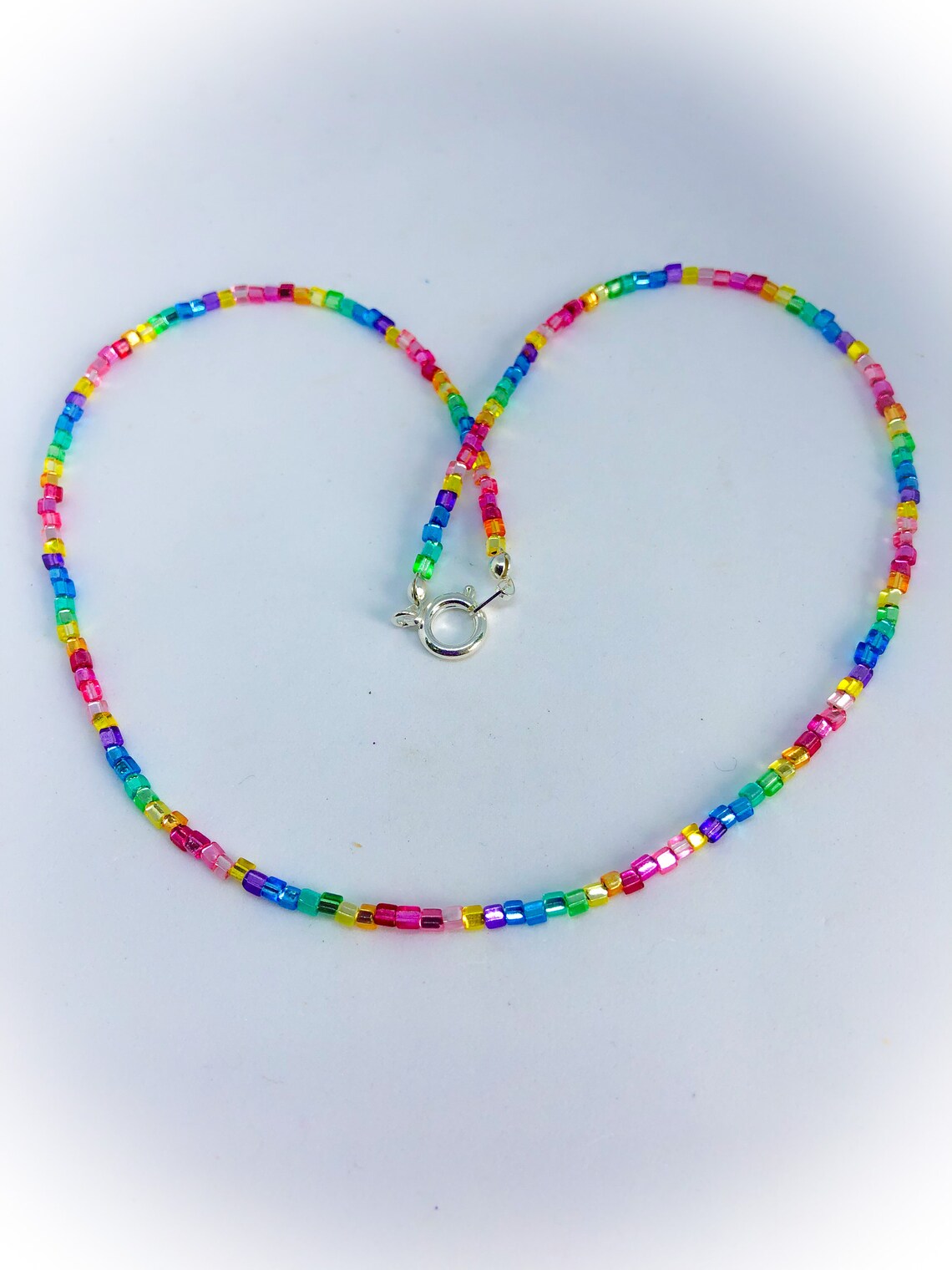 Rainbow Multi Colour Handmade Necklace Approx 16 Inches - Etsy UK