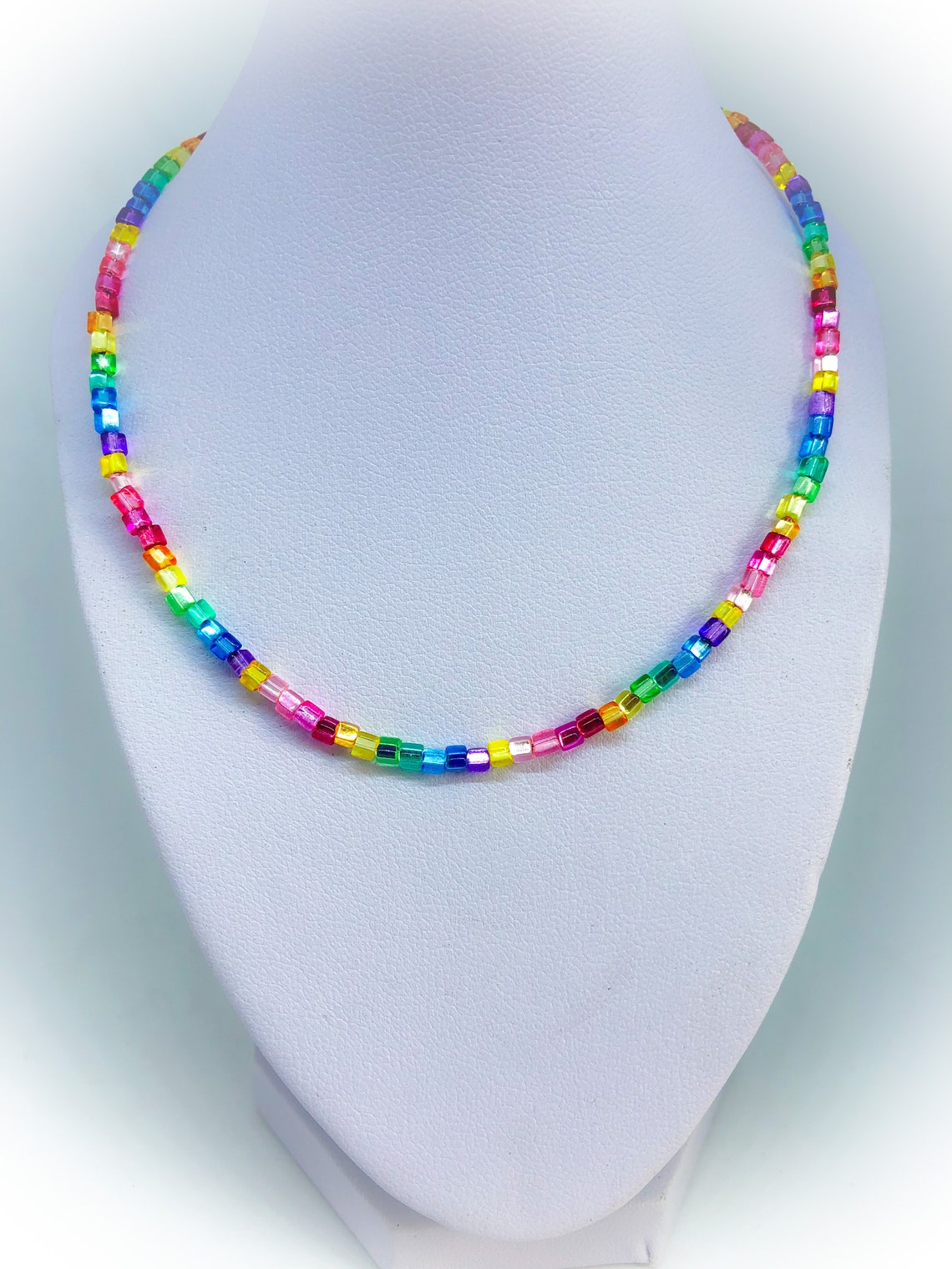 Rainbow Multi Colour Handmade Necklace Approx 16 Inches - Etsy UK